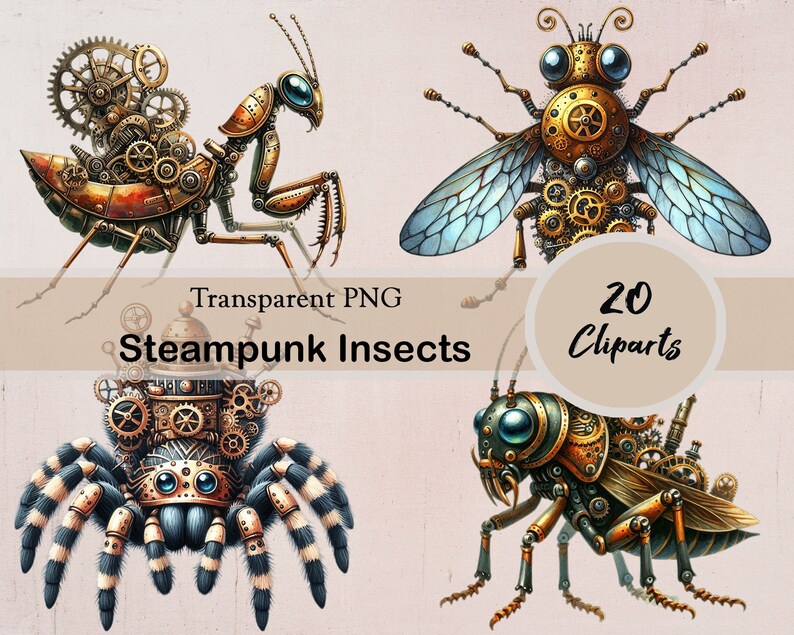 Steampunk Insects, 20 PNG Cliparts, Steampunk, Insect, Printable ...