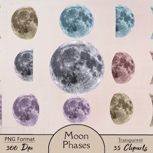 Moon Phases, 35 PNG Cliparts, Moon, Romantic Moon, Half Moon, Full Moon ...