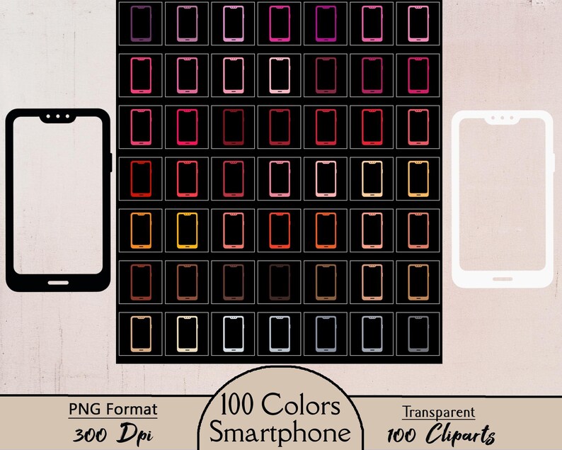 100 Smartphones, 100 Colors Smartphone, 100 PNG Cliparts, Digital ...