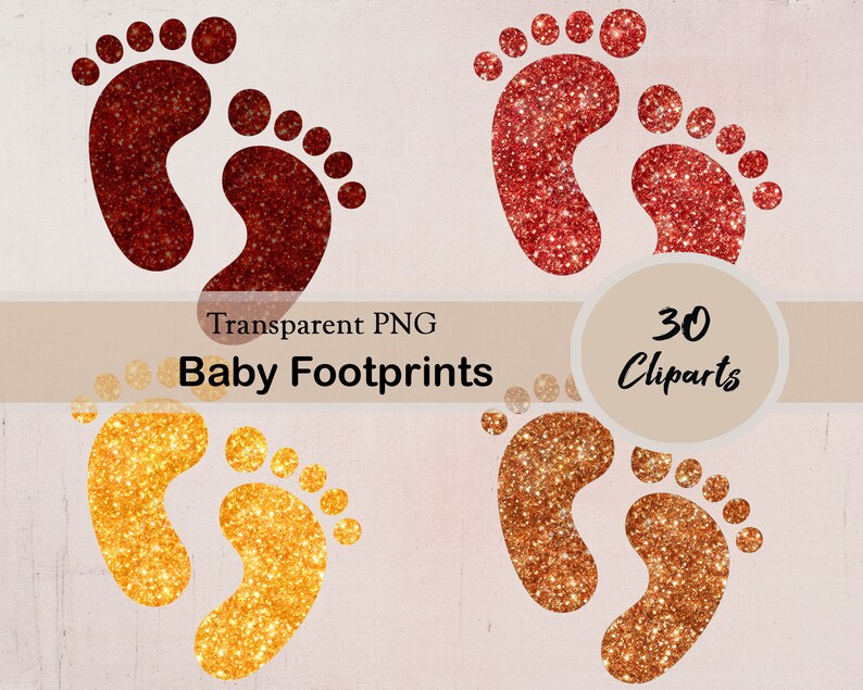 Baby Footprints, 30 PNG Cliparts, Glitter Footprints, Newborn Baby ...