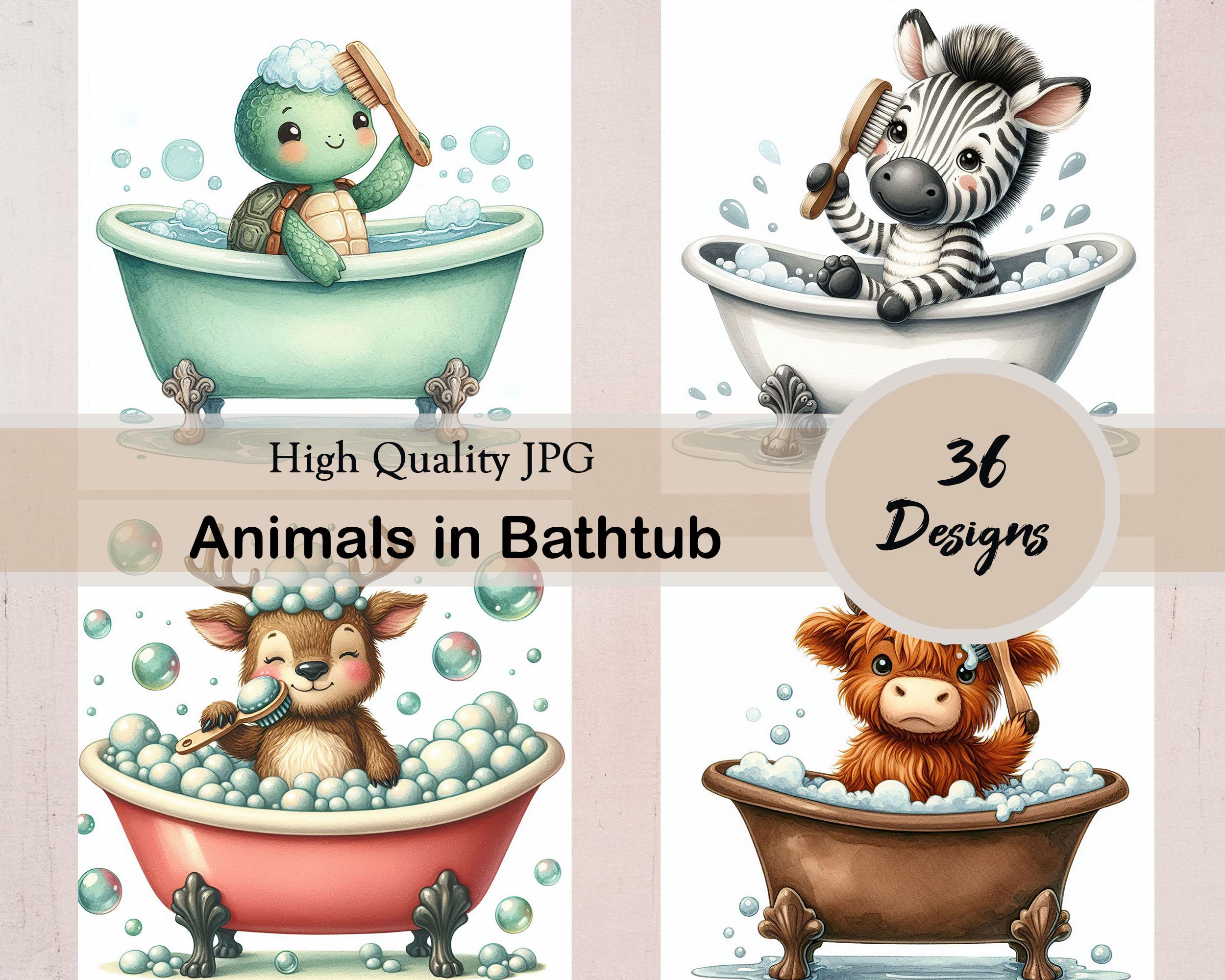 Bathtube Animals, 36 JPG Images, Bubble Bath Animals, Nursery, Wall Art ...