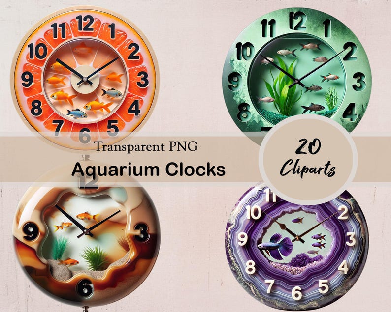 Aquarium Clocks, 20 PNG Cliparts, Wall Clock, Pocket Watch, Aquarium ...