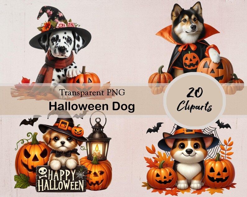 Halloween Dog, 20 PNG Cliparts, Cute Halloween Animals, Cute Dog ...