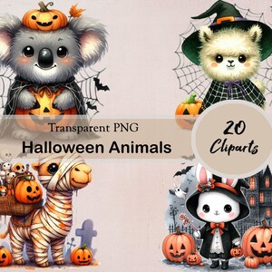 Halloween Animals, 20 PNG Cliparts, Cute Halloween Animals, Cliparts ...