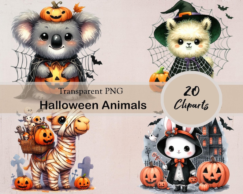 Halloween Animals, 20 PNG Cliparts, Cute Halloween Animals, Cliparts ...