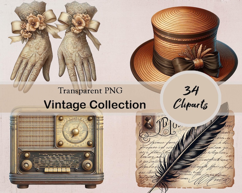 Vintage Collection Clipart, 34 PNG Cliparts With Transparent Background ...