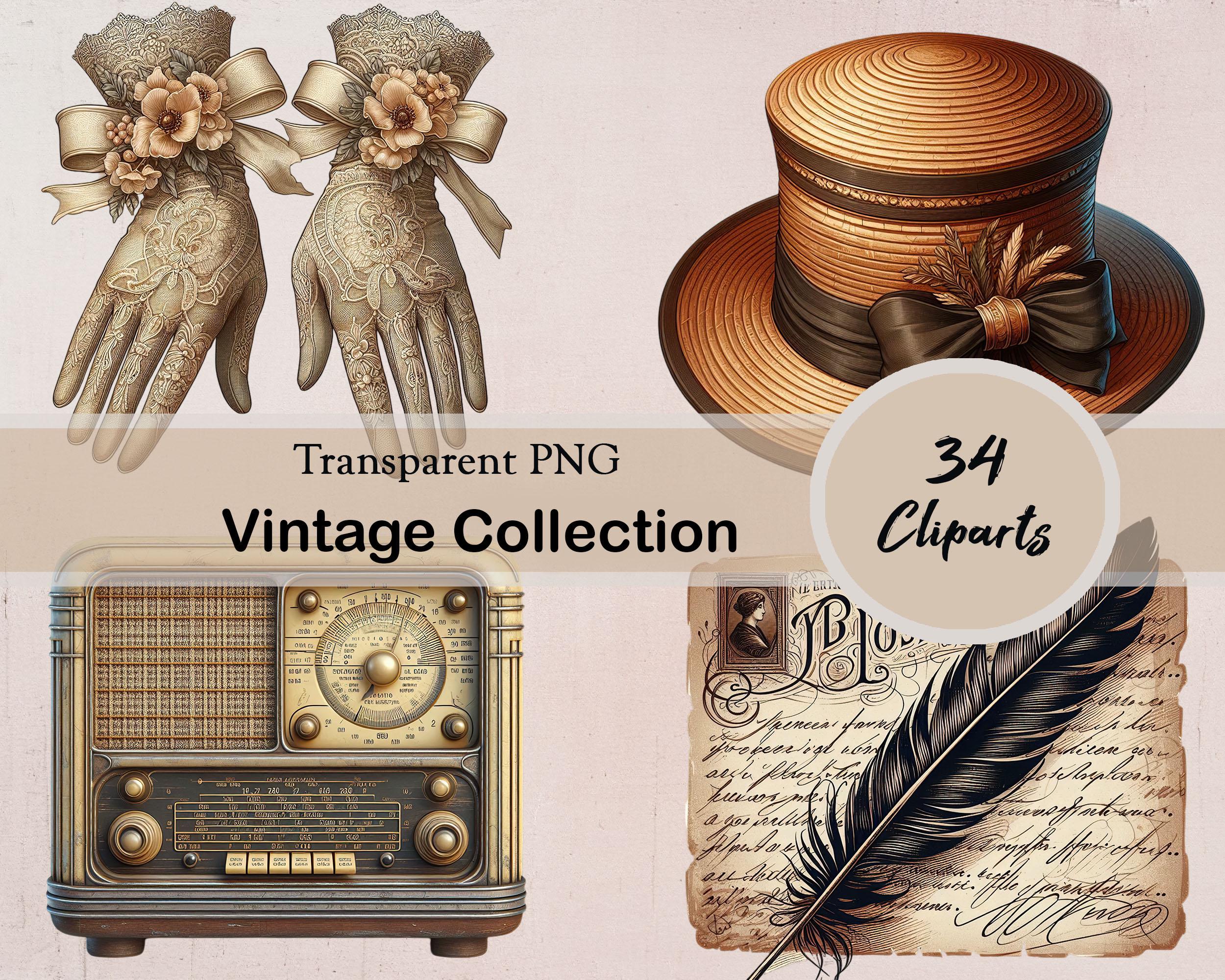 Vintage Collection Clipart, 34 PNG Cliparts With Transparent Background ...