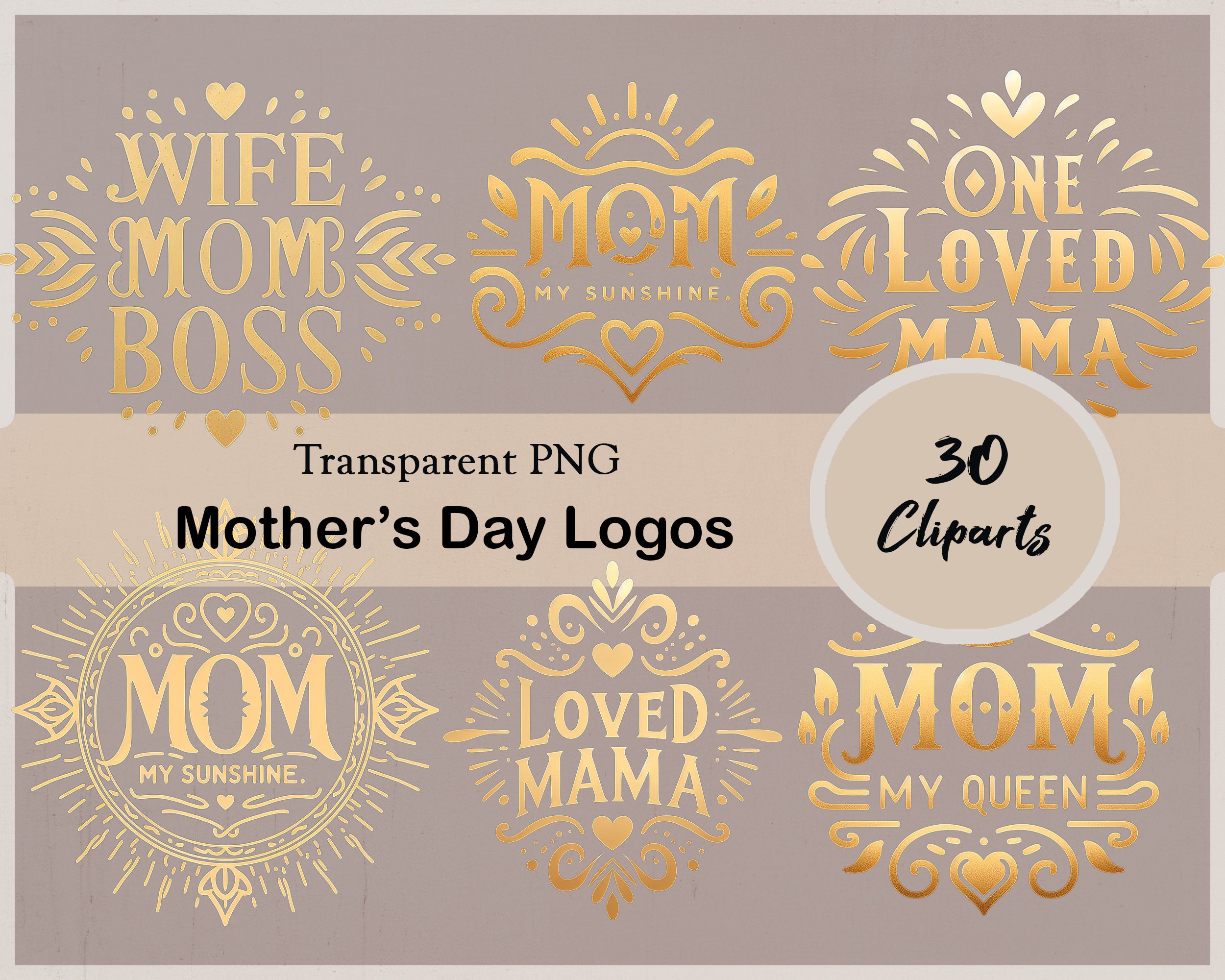 Mother's Day Logos, Mother's Day, 30 PNG Cliparts, Sublimation Design ...