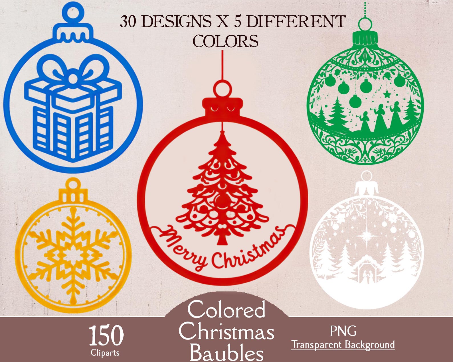 Colored Christmas Baubles, 150 PNG Cliparts, Christmas Decorative ...