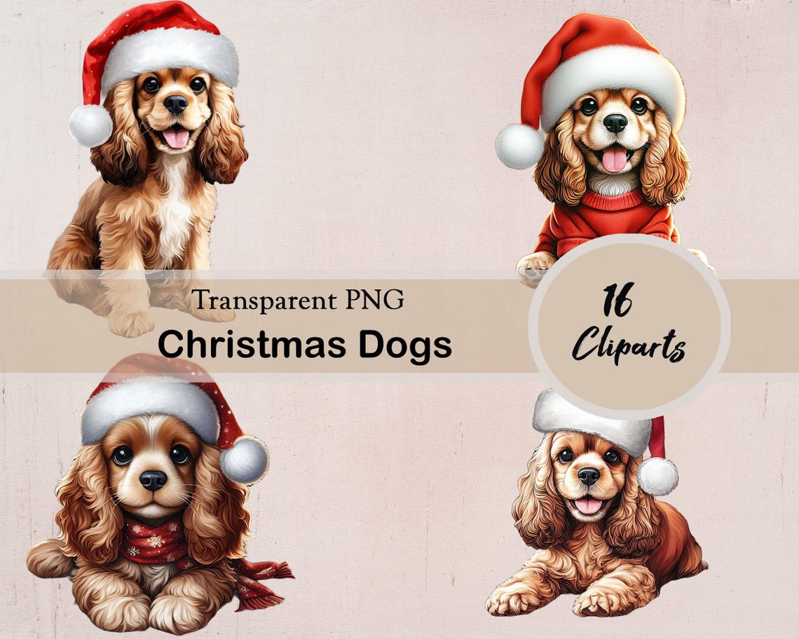 Cute Christmas Dogs,16 PNG Transparent Clipart, Christmas,sublimation ...