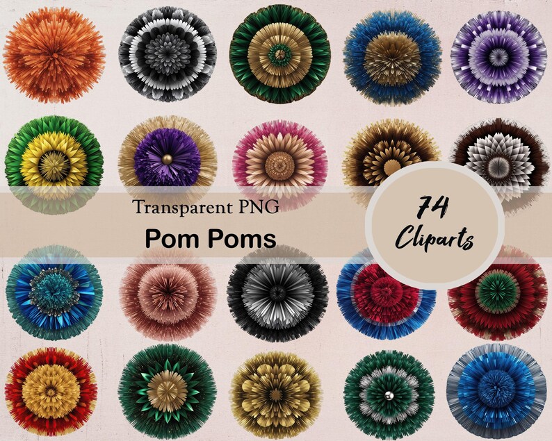 Pom Poms, 74 PNG Cliparts, Cheerleader, Cheer, Sublimation Design, Pom ...