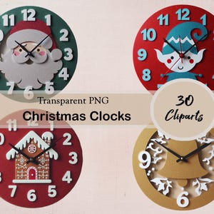 Christmas Clocks, 30 PNG Cliparts, Wall Clocks, Table Clocks, Digital ...