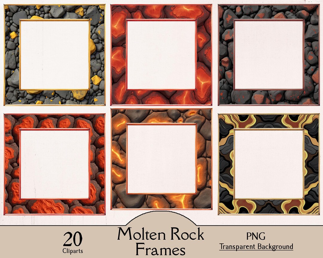 Molten Rock Frames, 20 PNG Cliparts, Lava Frames, Magma Frames, Volcano ...