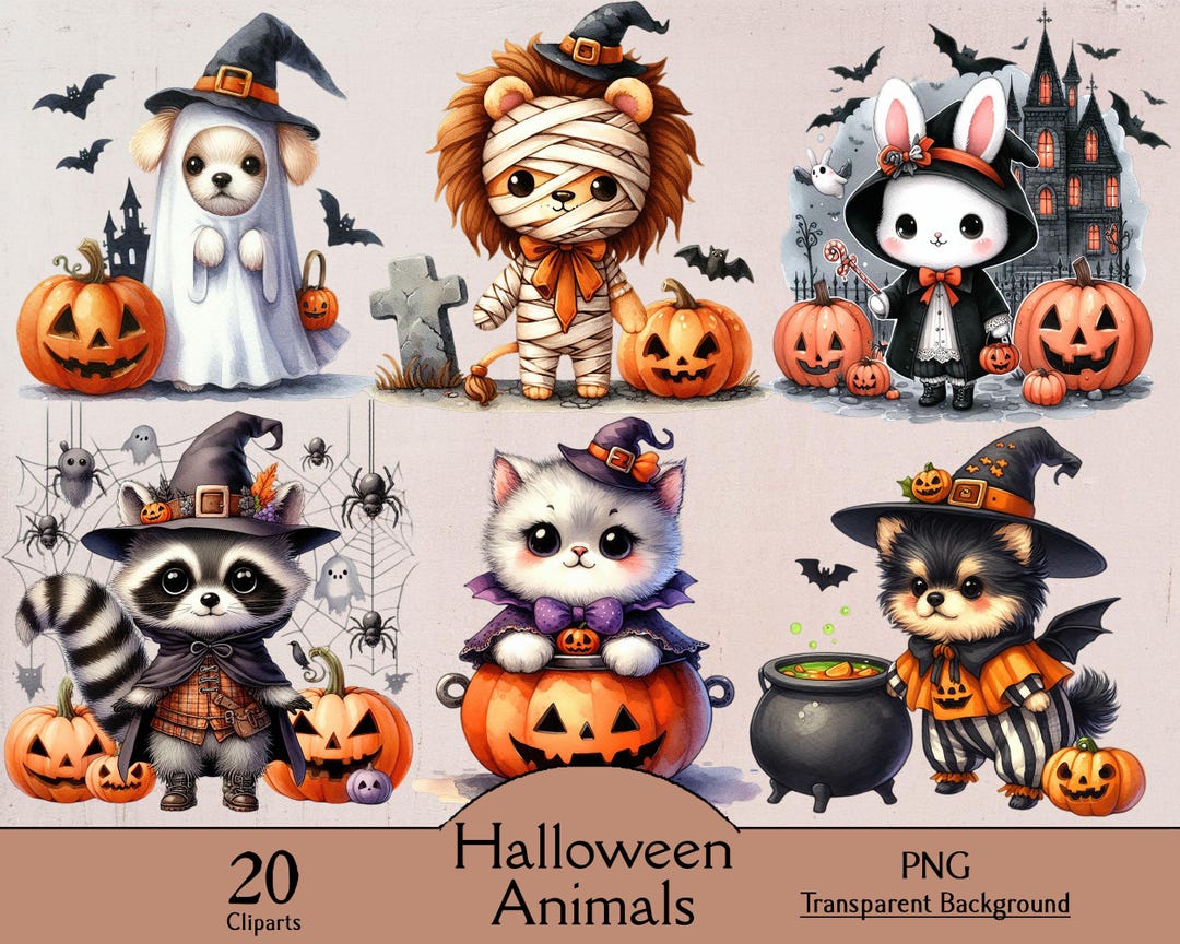 Halloween Animals, 20 PNG Cliparts, Cute Halloween Animals, Cliparts ...