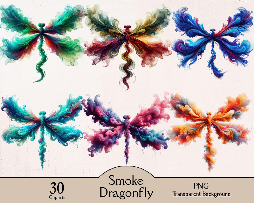 Smoke Dragonfly Clipart, 30 PNG Cliparts, Ethereal Smoke Dragonfly ...