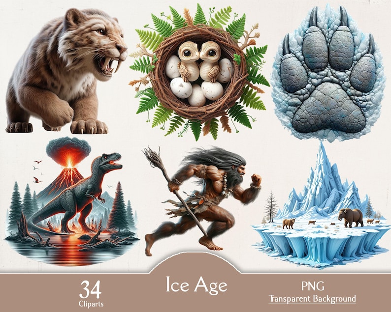 Ice Age Clipart, 34 PNG Cliparts, Digital, Dinosaurs, Caveman, Iceberg ...