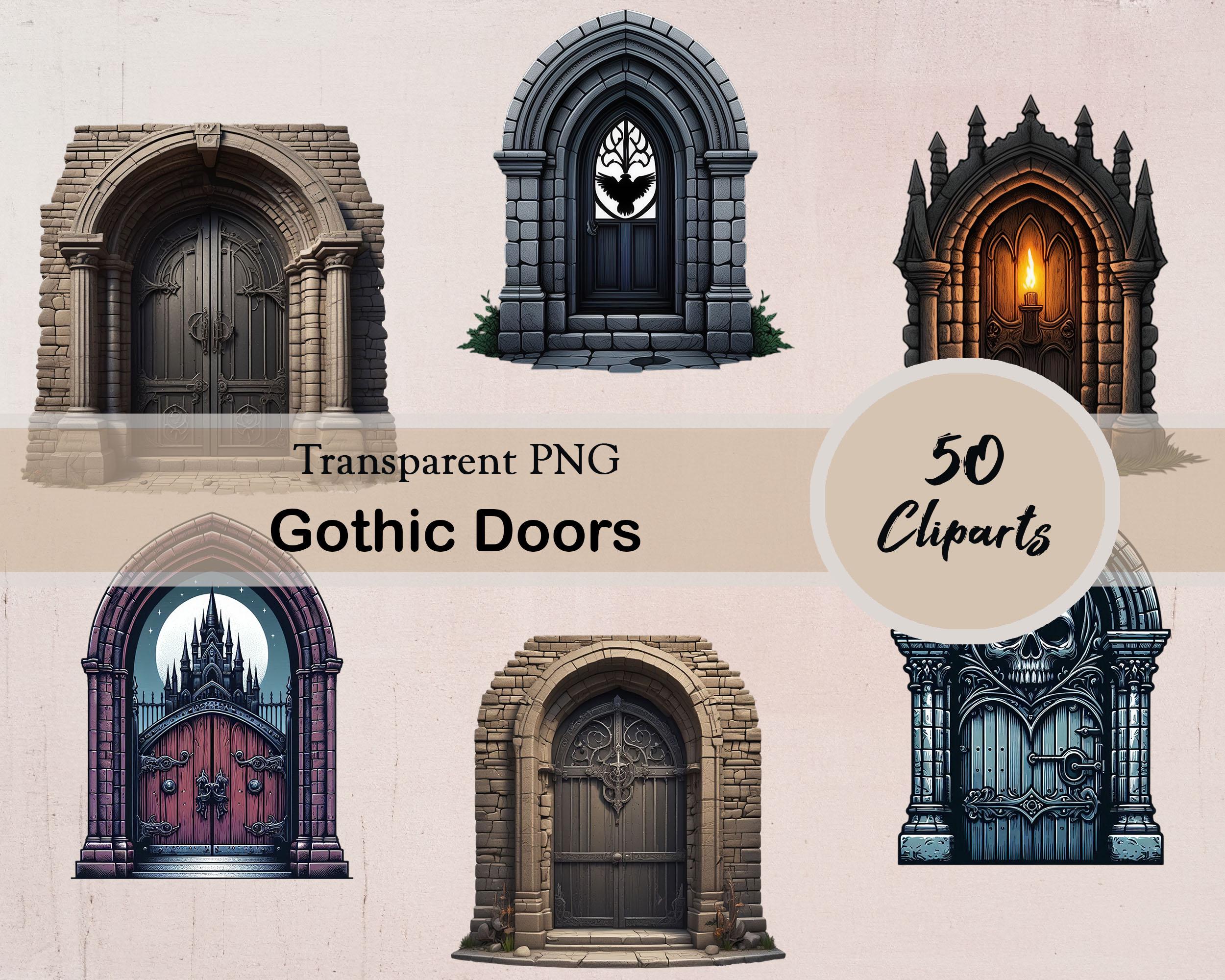 Gothic Doors, 50 PNG Cliparts, Fantasy Wooden Doors, Dungeon Entrance ...