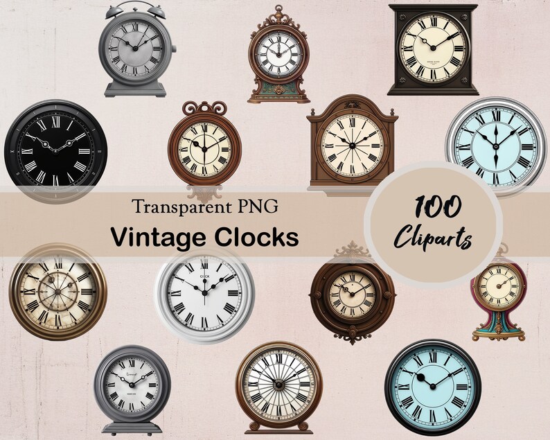 Vintage Clocks, 100 PNG Cliparts, Wall Clocks, Clocks, Retro, Old ...