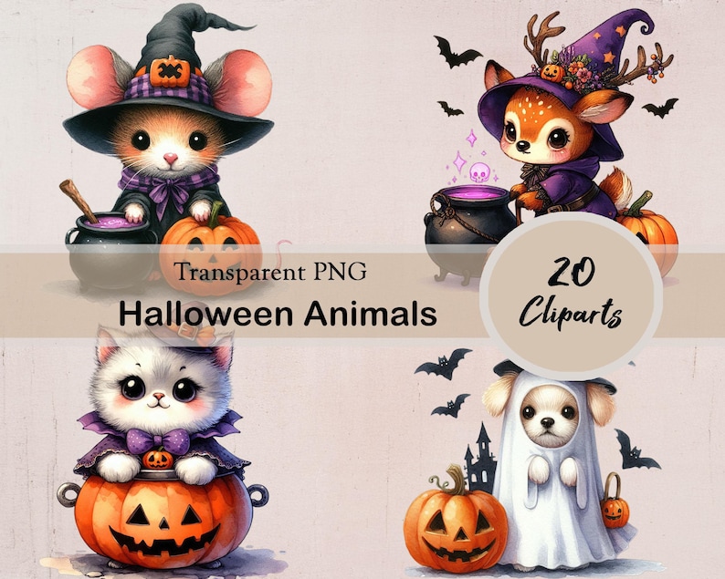 Halloween Animals, 20 PNG Cliparts, Cute Halloween Animals, Cliparts ...