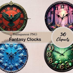 Fantasy Clocks, Magic Clocks, 30 PNG Cliparts, Clocks Clipart, Fantasy ...