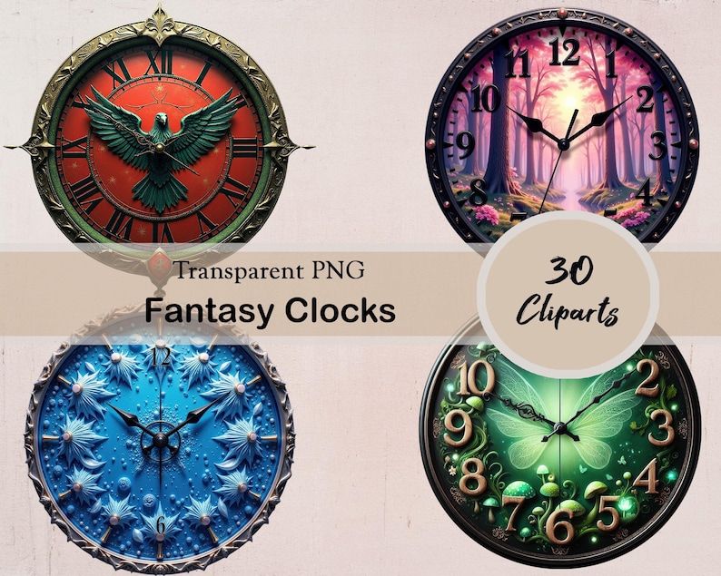 Fantasy Clocks, Magic Clocks, 30 PNG Cliparts, Clocks Clipart, Fantasy ...