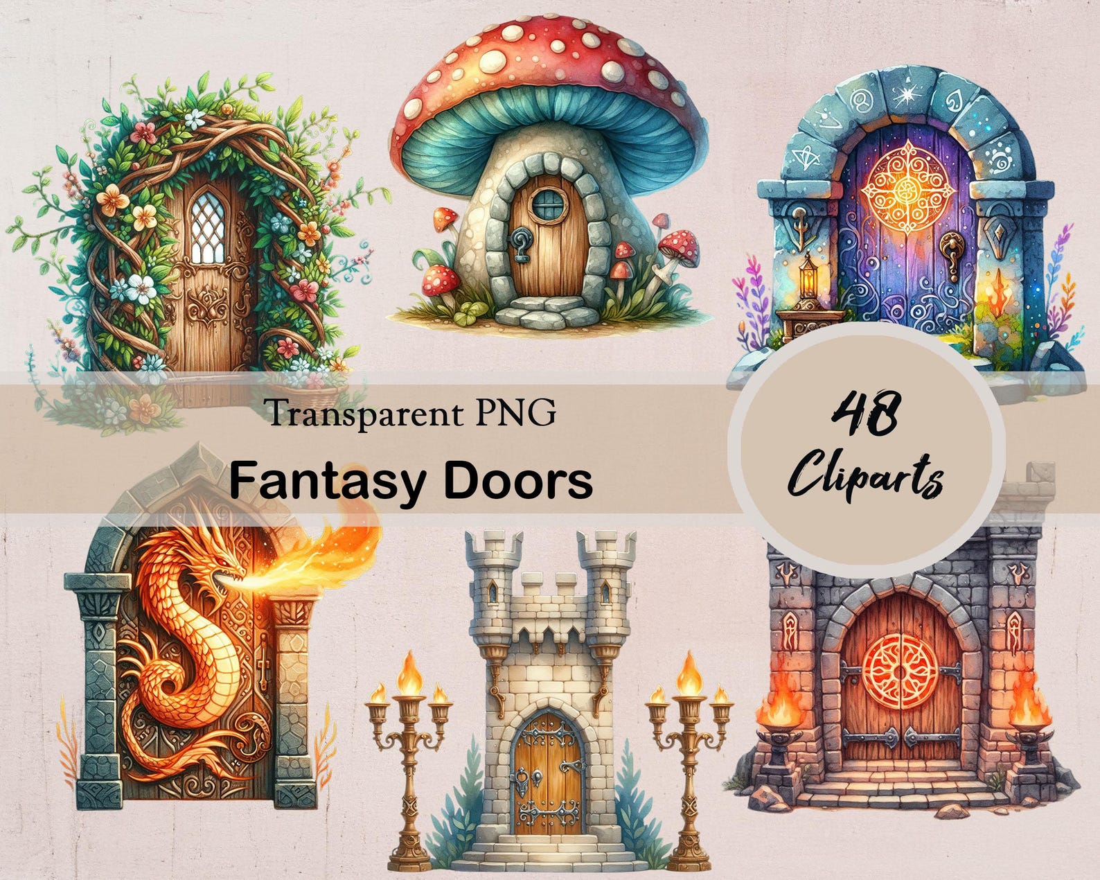 Fantasy Door, Magic Door, Castle Door, 48 PNG Cliparts, Garden Door ...