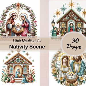 Nativity Scene, 30 JPG Images, Embroidered, Clipart, Christmas, Digital ...