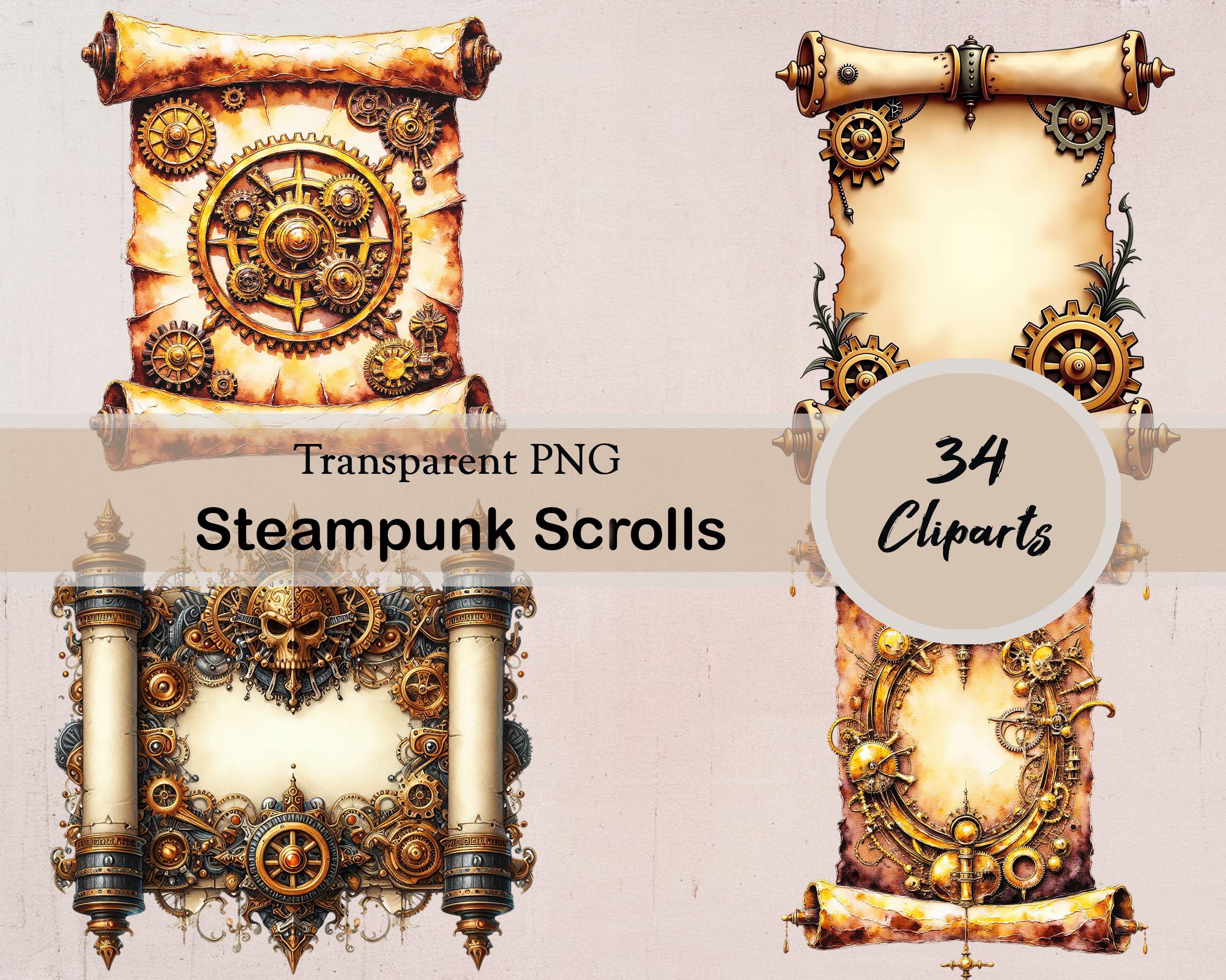 Steampunk Scrolls, Magic Scrolls, 34 PNG Cliparts, Scrolls Clipart ...