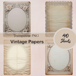 Vintage Papers, 40 Sheets PNG, Printable, Old Paper, Ephemera, Empty ...