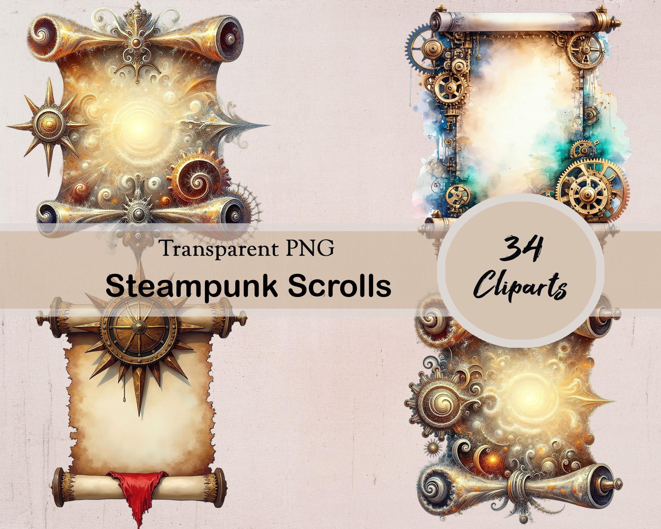 Steampunk Scrolls, Magic Scrolls, 34 PNG Cliparts, Scrolls Clipart ...