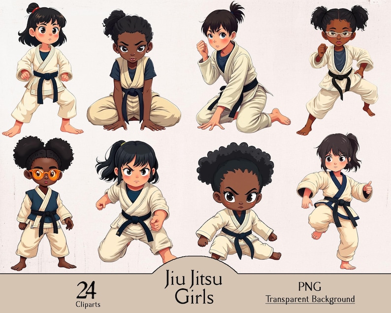 Jiu Jitsu Girls Clipart, Martial Arts Kids, 24 PNG Cliparts, Brazilian ...