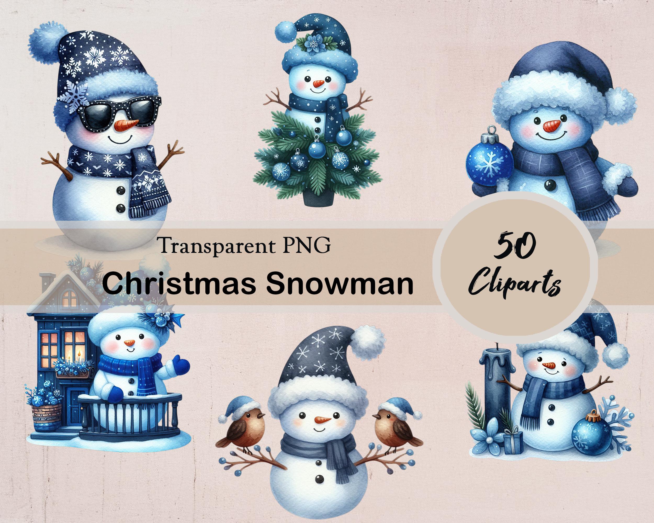 Christmas Snowman, 50 PNG Clipart, Blue Snowman, Winter Snowman ...
