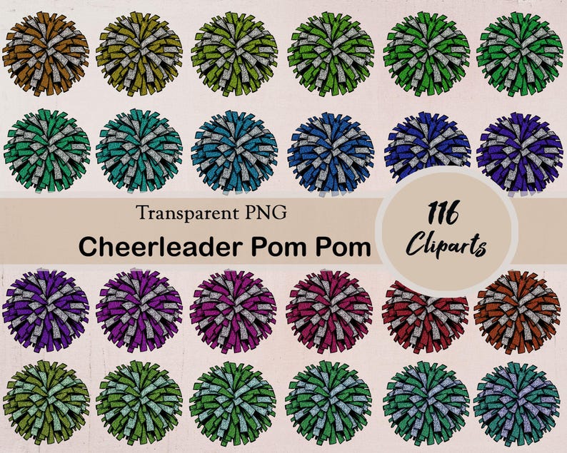 Cheerleader Pom Pom, 116 PNG Cliparts, Pom Pom Bundle, Pom Pom Clipart ...