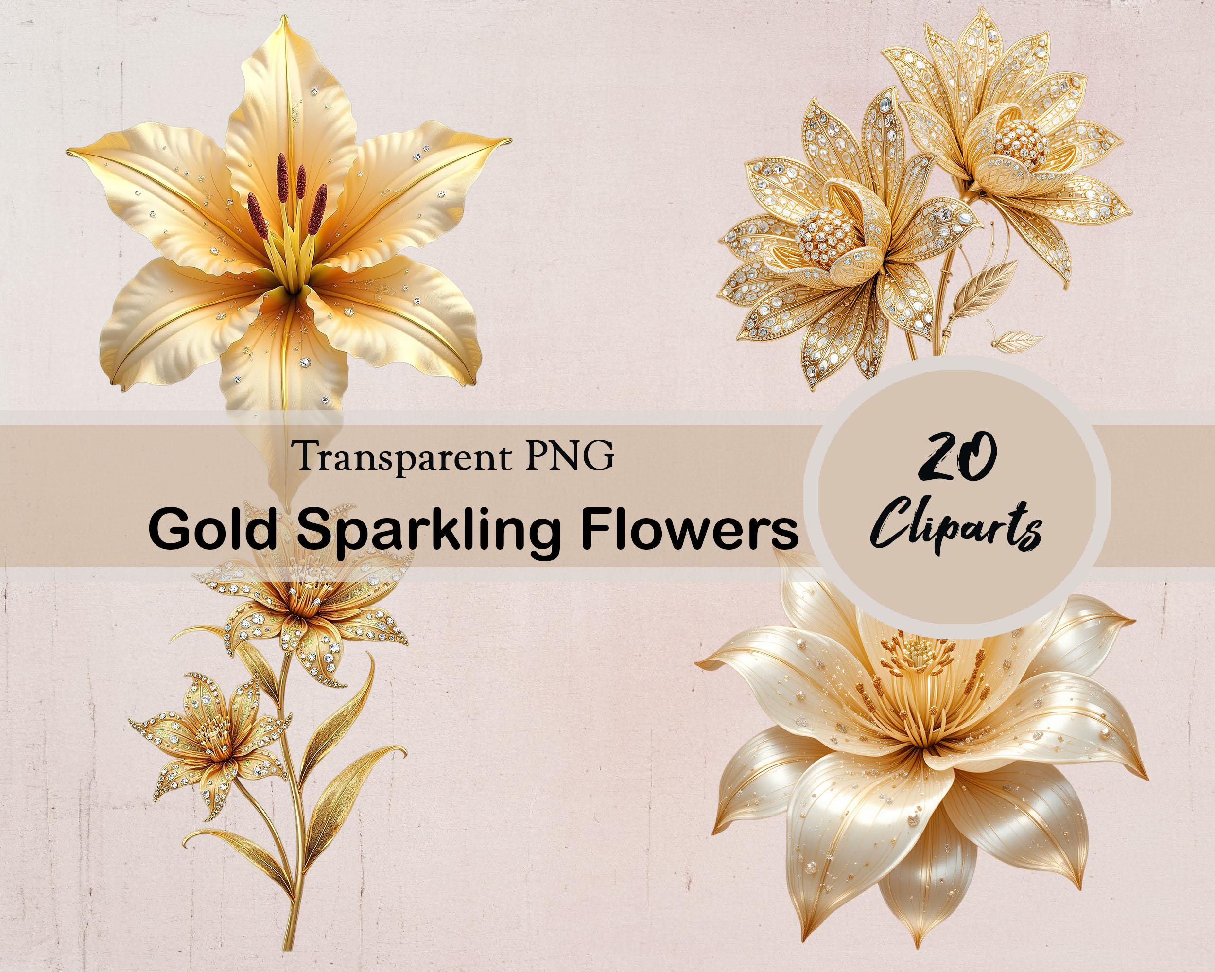 Gold Sparkling Flower Clipart, Glitter Flower, Ethereal Flower, 20 PNG ...
