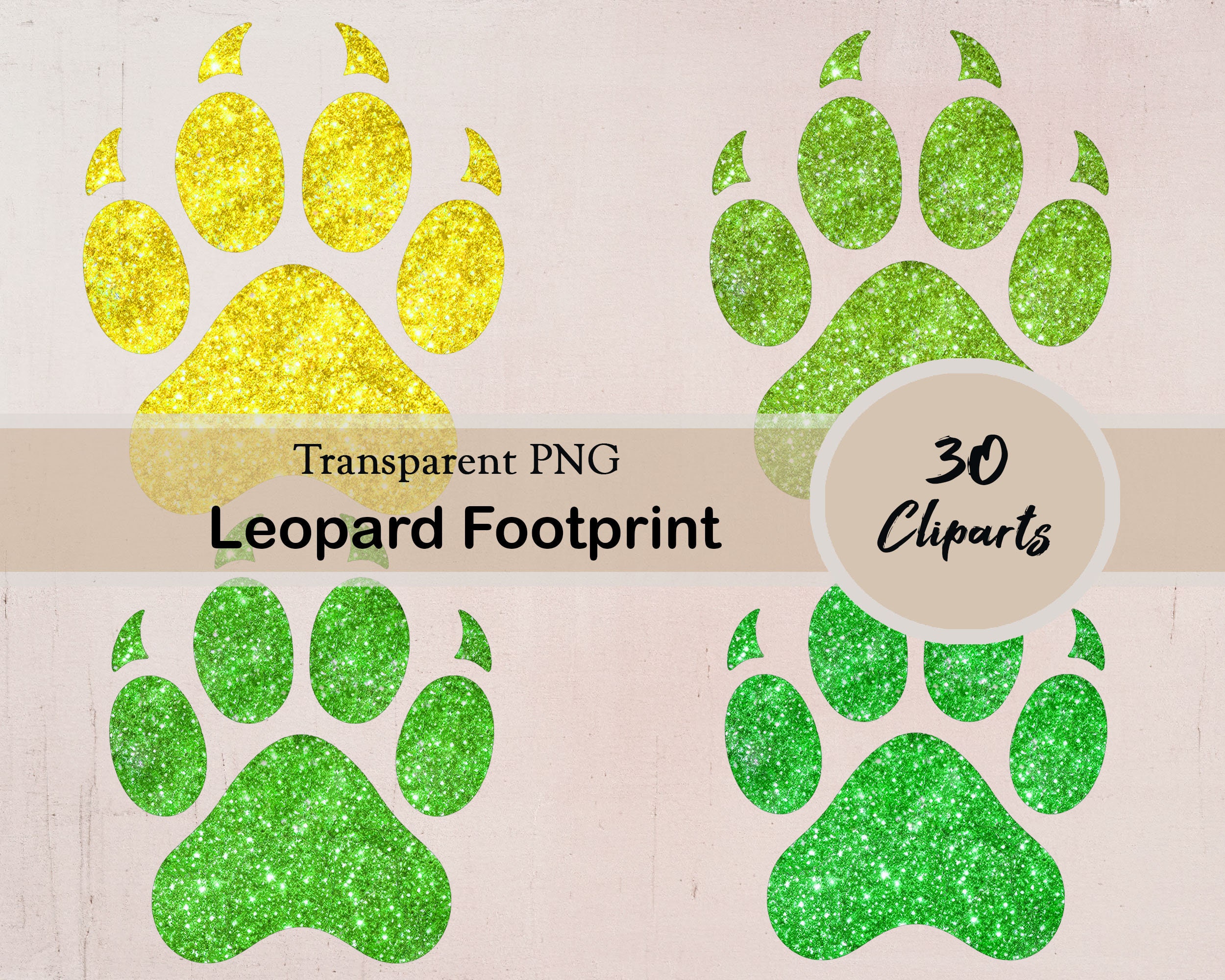 Leopard Footprint, 30 PNG Cliparts, Glitter Footprints, Leopard, Animal ...