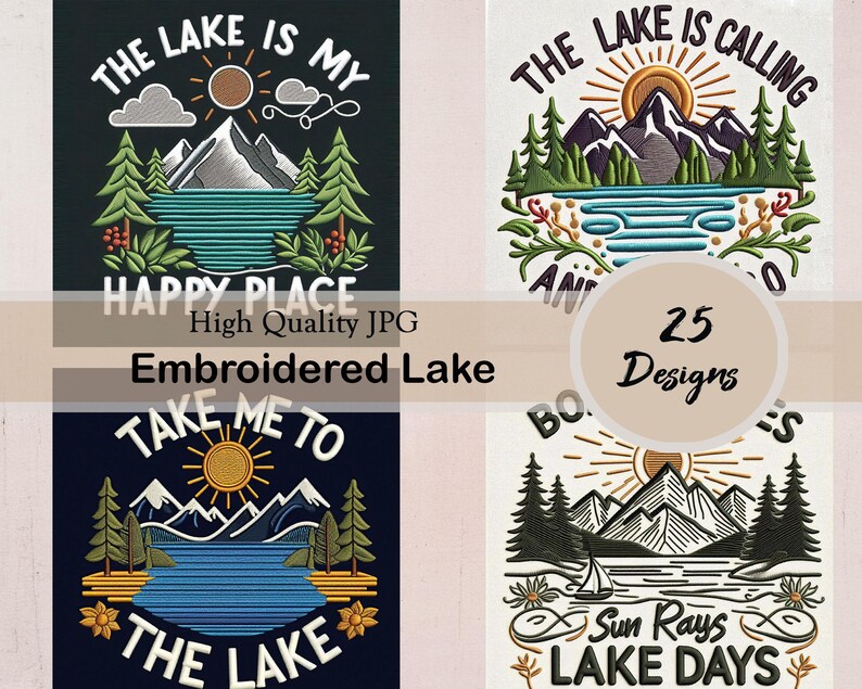 Embroidered Lake, 25 JPG Images, Embroidery, Lake, Landscape, Forest ...