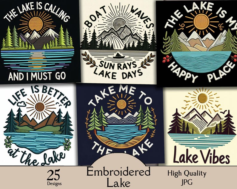 Embroidered Lake, 25 JPG Images, Embroidery, Lake, Landscape, Forest ...