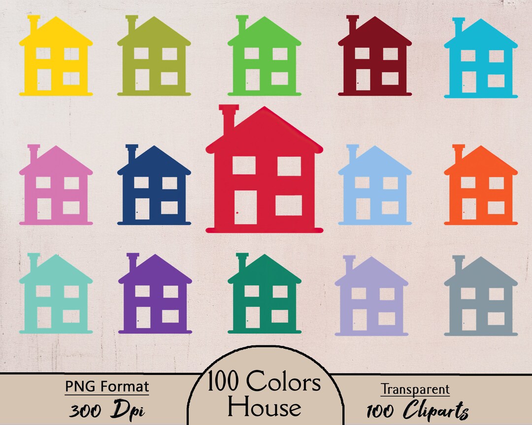 100 Houses, 100 Colors House, 100 PNG Cliparts, Digital Download ...