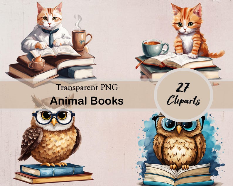 Animal Books, 27 PNG Cliparts, Animal Books, Animal Reading Book ...