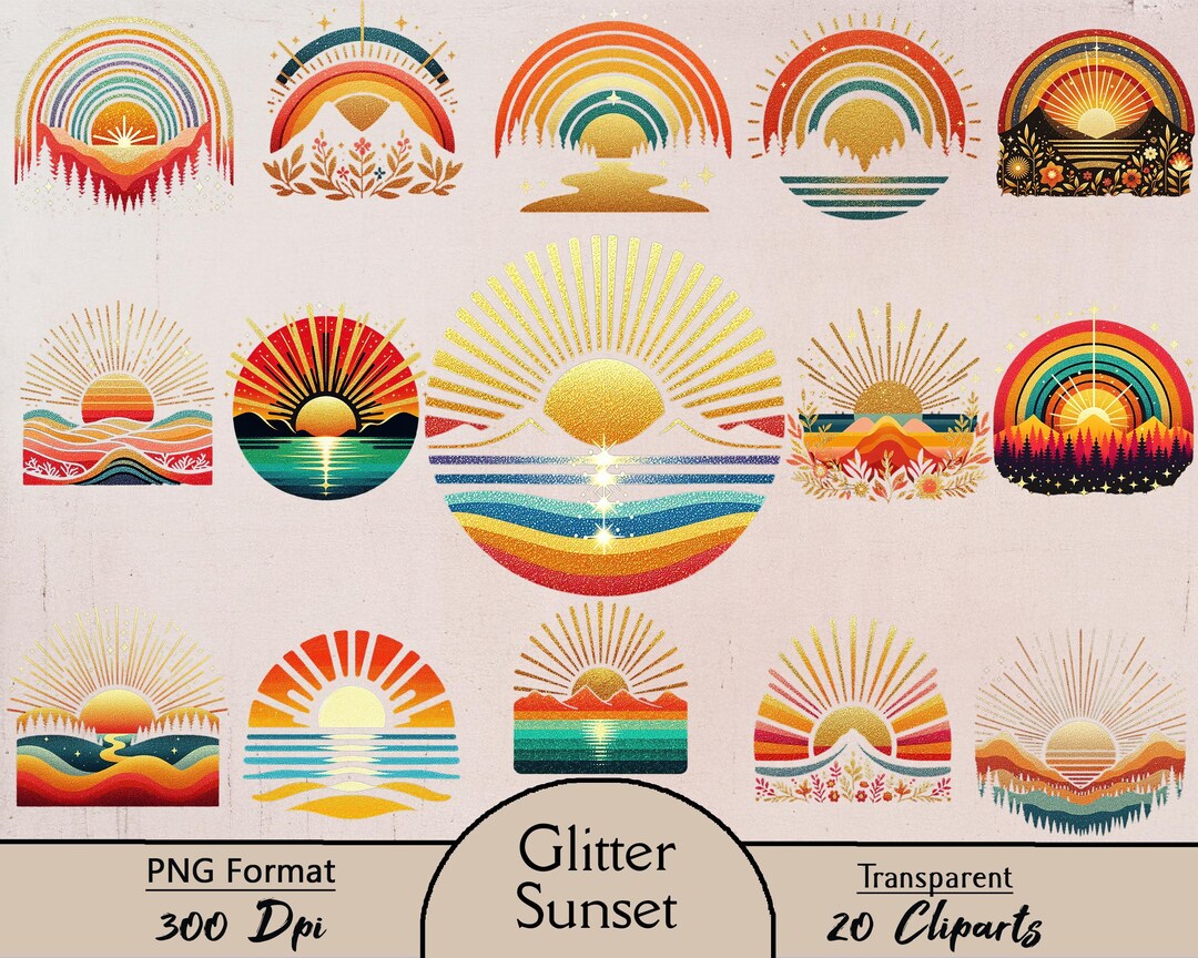 Glitter Sunset, 20 PNG Cliparts, Glittery Sunset, Glitter Clipart ...