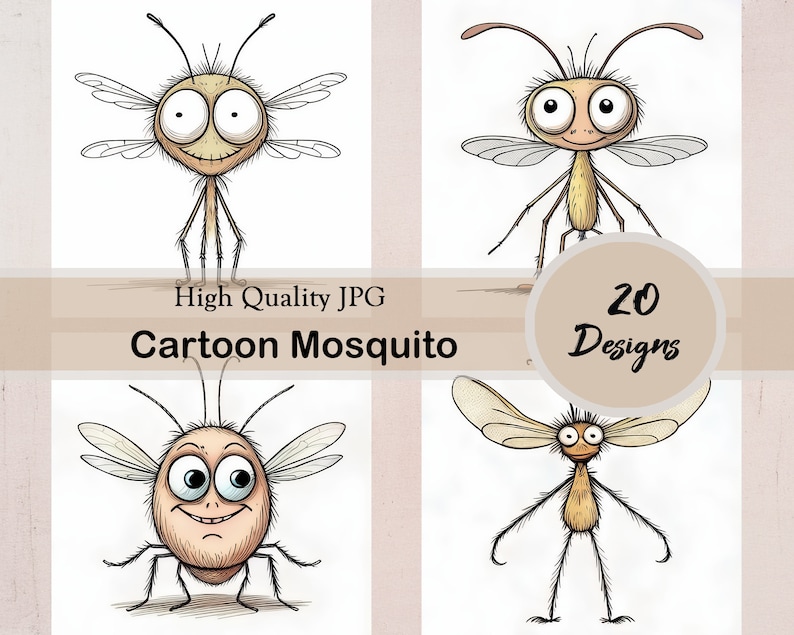 Cartoon Mosquito, 20 JPG Images, Baby Room, Baby Shower, Funny Mosquito ...
