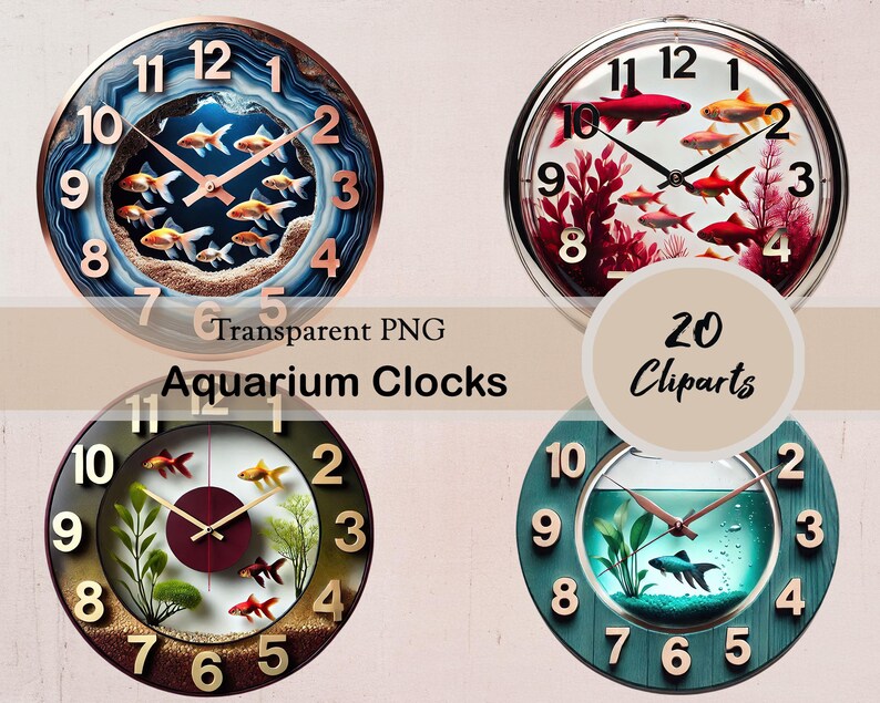 Aquarium Clocks, 20 PNG Cliparts, Wall Clock, Pocket Watch, Aquarium ...