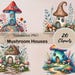 Mushroom Houses, 20 PNG Cliparts, Watercolor, Fairy Houses, Mushroom ...