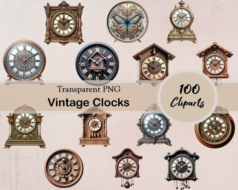Vintage Clocks, 100 PNG Cliparts, Wall Clocks, Clocks, Retro, Old ...