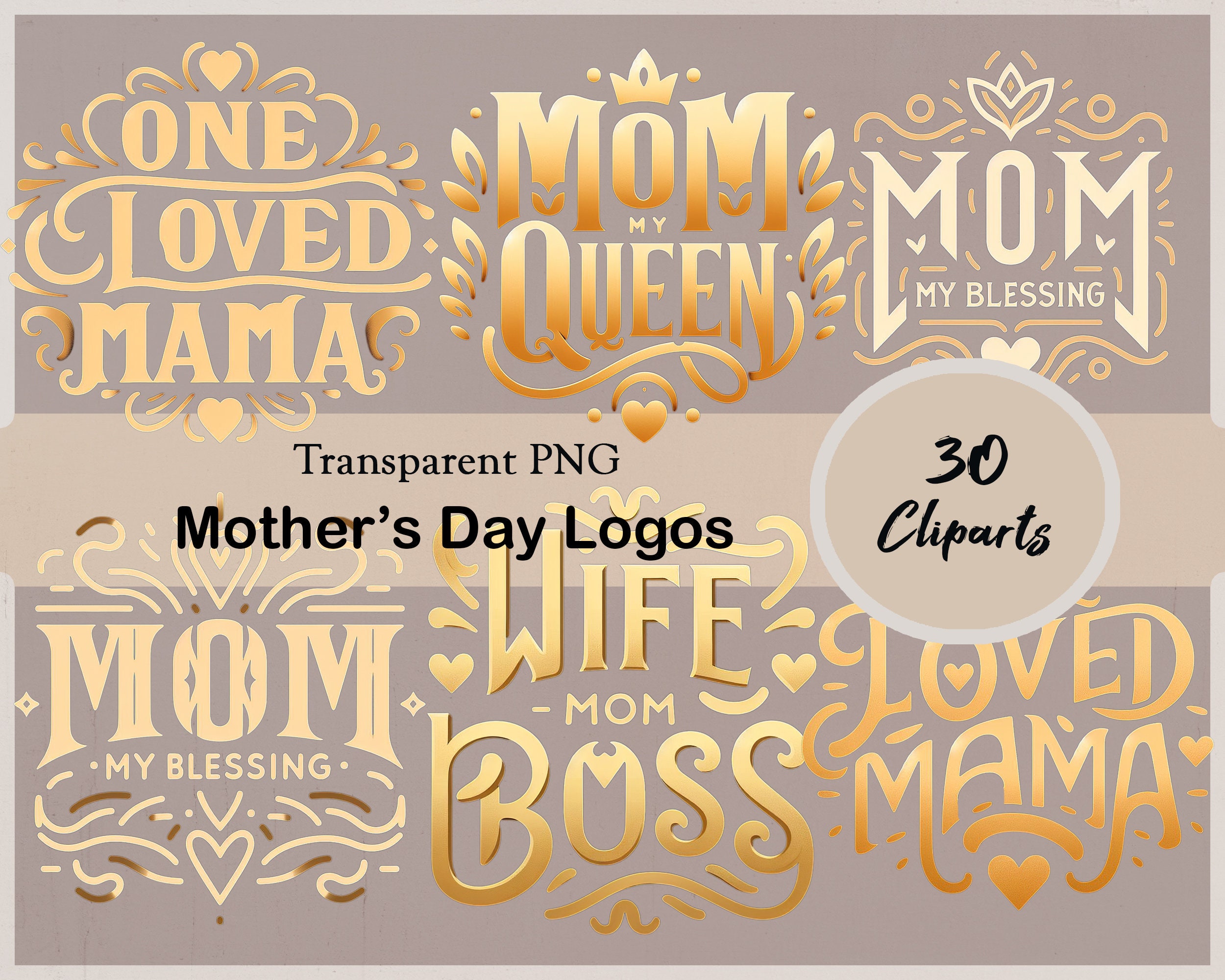 Mother's Day Logos, Mother's Day, 30 PNG Cliparts, Sublimation Design ...