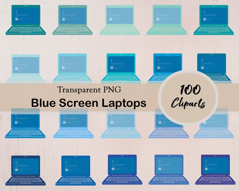 100 Laptops, Blue Screen , 100 PNG Cliparts, Digital Download ...