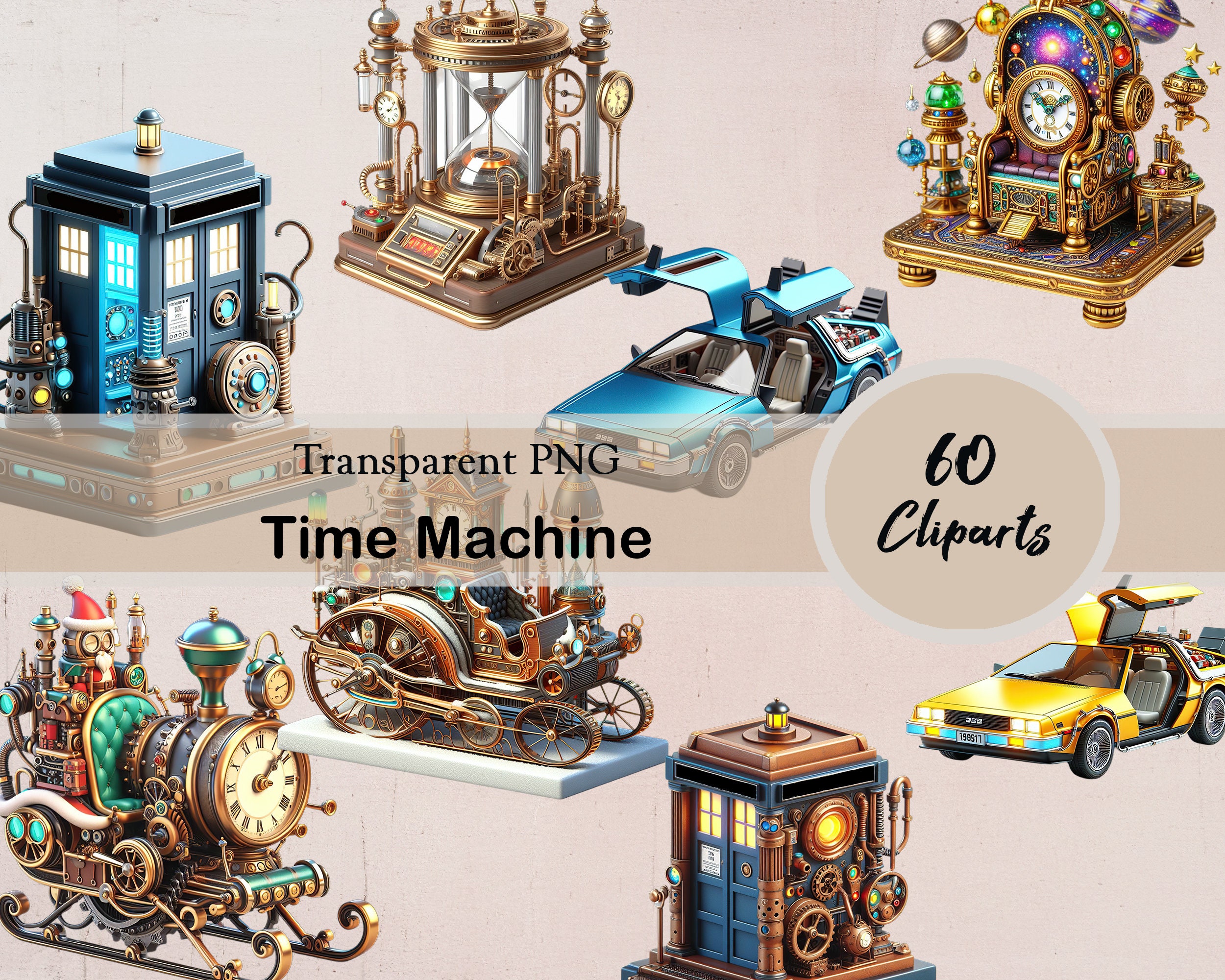 Time Machine, 60 PNG Cliparts, Time Travel, Fantasy, Past, Future, Time ...