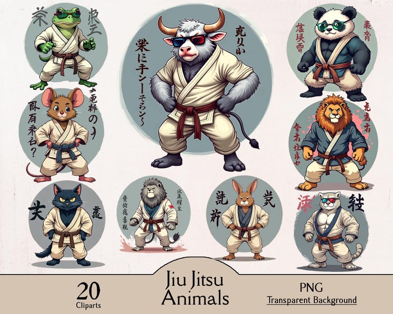 Jiu Jitsu Animals Clipart, Funny Animals, 20 PNG Cliparts, Brazilian ...
