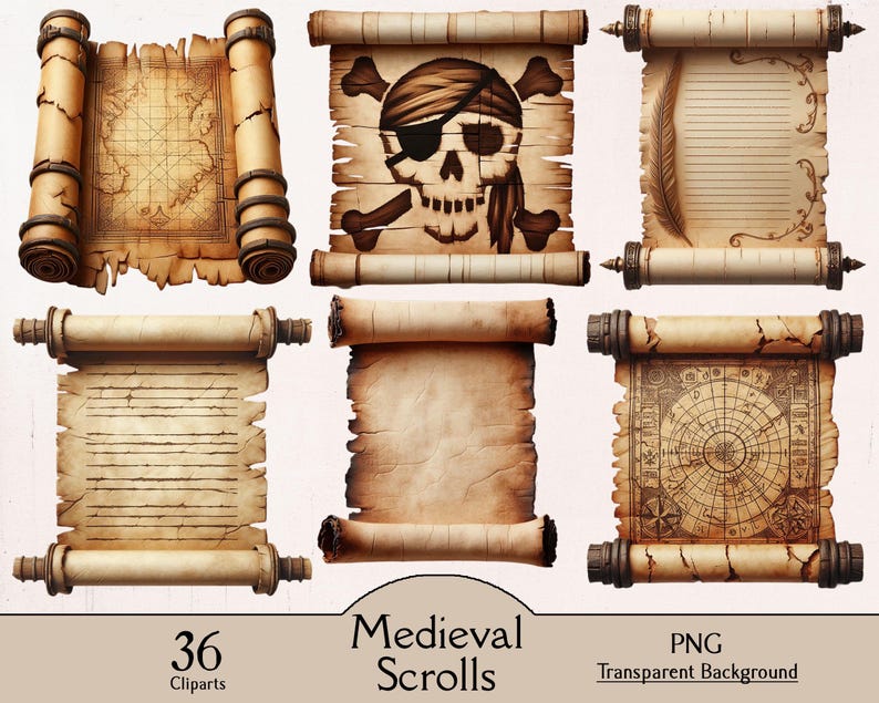 Medieval Scrolls, 36 PNG Cliparts, Vintage Scrolls, Scrolls Clipart ...