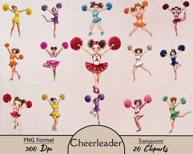 Cheerleader, 20 PNG Cliparts, Cheerleader Design, Sublimation,clipart ...